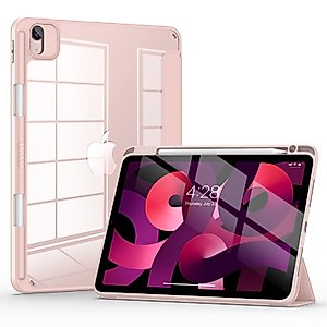 Supveco for iPad Air 5th/4th generation Case 2022/2020 with Pencil Holder,[Support Auto Sleep/Wake],Transparent Back and TPU Shockproof Frame Cover for iPad Air 10.9 inch/iPad pro 11 inch-Rose Gold