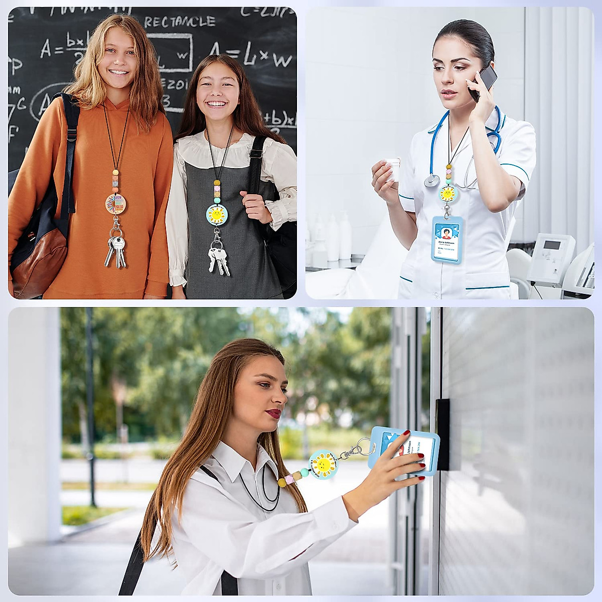 Teacher Lanyards for Id Badges & Keys, ID Badge Card Holder with Silicone Beaded Lanyard, Acrylic Beaded Breakaway Neck Lanyards Name Tag for Women Teacher Nurse - Do What Makes You Happy