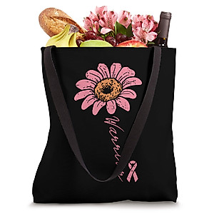 Sunflower Warrior Pink Ribbon Breast Cancer Awareness Women Tote Bag