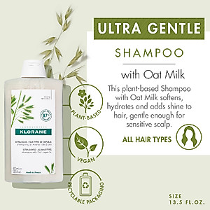 Klorane Ultra-Gentle Shampoo with Oat Milk, Sulfate-Free, Dermatologist and Pediatric Tested, Hypoallergenic, Vegan, Plant-based, Biodegradable