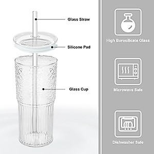 20oz Glass Cups With Lids and Glass Straws, 2 Pack High Borosilicate Iced Coffee Glass Tumbler, Wide Mouth Smoothies, Bubble Tea, Juice, Milk, Cocktails Jars, Travel Mugs