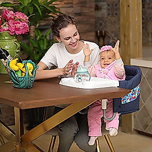 Hook On High Chair, Clip on Table High Chair with Dining Tray for Babies and Toddlers, Folding Flat Feeding Seat with Convenient Carry Bag for Home and Travel(Denim Blue)