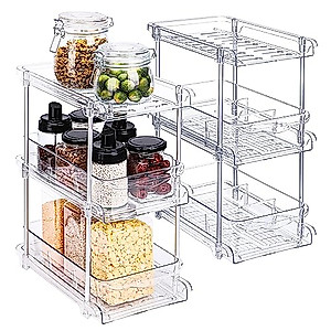 3 Tier Clear Bathroom Storage Organizer with Dividers, Pull Out Under Sink Organizers and Storage, Multi-Purpose Cabinet Organizers and Storage for Bathroom, Kitchen, Pantry, Vanity, Countertop
