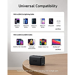 Anker USB C Charger 47W, 523 Charger (Nano 3), 2 Port Compact Foldable GaN Fast Charger for iPhone 14/14 Plus/14 Pro/14 Pro Max/13, Galaxy, Pixel 4/3, iPad/iPad Mini (Cable Not Included)- Black