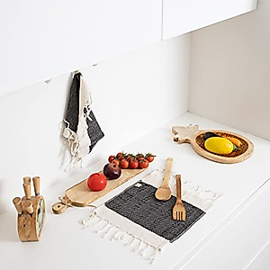 SMYRNA TURKISH COTTON Herringbone Series Kitchen Dish Towels Pack of 6, Machine Washable Wash Cloths, Ultra Soft, Absorbent, Prewashed and Quick Dry Turkish Dish Towels, 12x12 Inch (Black)