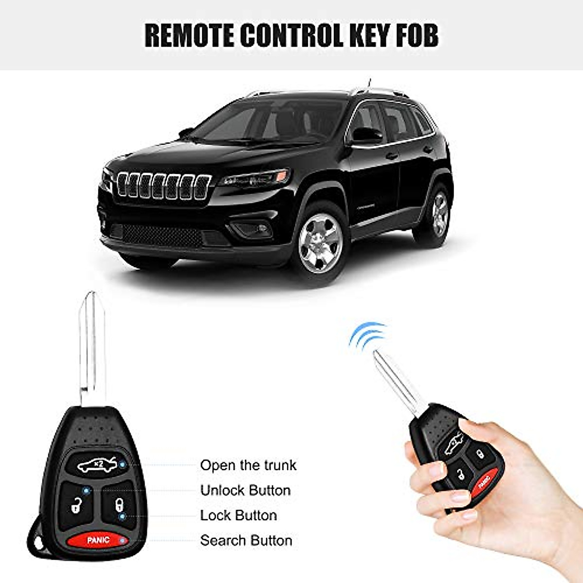 Key Fob Keyless Entry Remote Fit for Chrysler 300 2005-2007, Aspen 2007-2009, Dodge Charger 2006-2007, Durango 2007-2009, Jeep Commander 2006-2007, Grand Cherokee 2005-2007 (KOBDT04A, OHT692427AA)