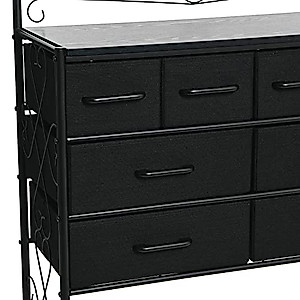 Household Essentials Victoria Dresser Table Storage Organizer with 8 Drawers and Shoe Shelf Black Metal Frame and Black Oak Wood Grain Top