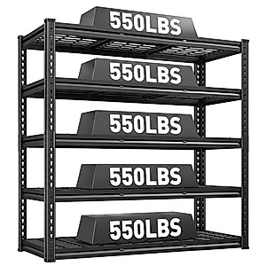 REIBII 48" W Garage Shelving 2750LBS Heavy Duty Garage Storage 5 Tier Adjustable Metal Storage Shelves Industrial Shelving Unit for Basement,Warehouse, Workshop,Black