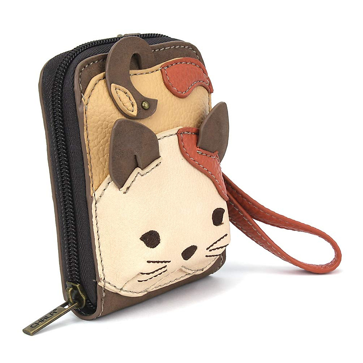 CHALA RFID Cute-C Credit Card Holder Wallet Wristlet - Women Faux Leather Cute-C with Strap - Cat