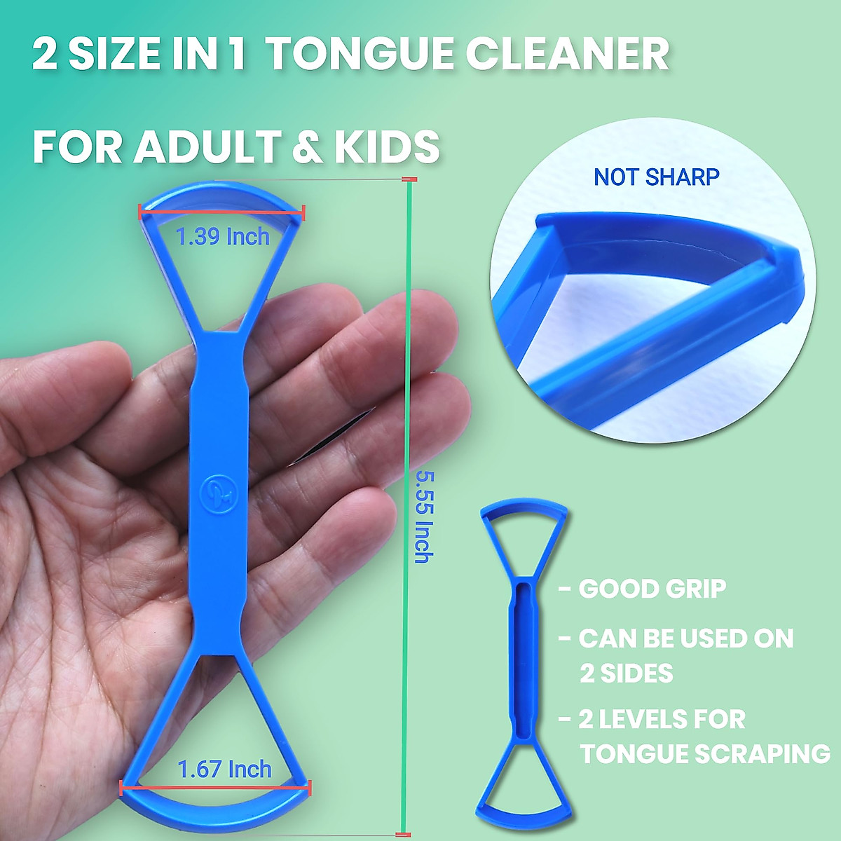 DENTISTE Tongue Scraper for Adults Plastic - Tongue Cleaner 2 Size in 1 - Tongue Scraper for Kids - Tongue Scraper Breathrx plastic, Bad Breath Treatment for Adults