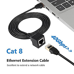 SinLoon Cat8 LAN Cable,Ethernet Extension Cable,High Speed 40Gbps 2000Mhz Network Cord,RJ45 Network Patch Cord Male to Female Connector for Router Modem TV PC Computer Laptop (M/F 1.5M/4.9FT)
