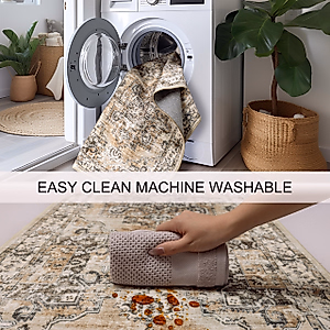 ManzunLiving Runner Rug 2x12, Farmhouse Hallway Runner Rug Non Slip,Kitchen Runner Rug,Washable Runner Rug for Entryway Indoor,Neutral Brown Vintage Bedroom Runner Rug