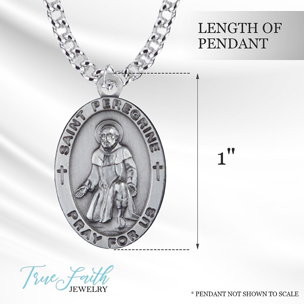 TrueFaithJewelry Sterling Silver St Peregrine Necklace Patron Saint Medal Pendant Religious Jewelry, 7/8 Inch