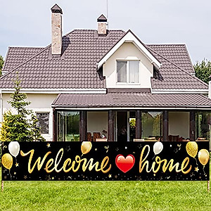 Welcome Home Banner Decoration, Black Gold Welcome Back Home Yard Sign for Outdoor, Military Homecoming Deployment Returning Party Supplies