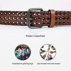 WERFORU 2 Pack Men’s Leather Braided Belt, Cowhide Leather Woven Belt for Jeans 1.3 Inch Wide with Prong Buckle,Black+Orange Brown,Fits Pants Size 34-38 Inches