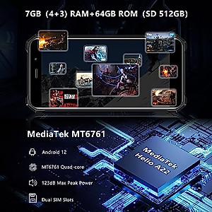 FOSSIBOT Rugged Smartphone,10600mAh Battery Rugged Cell Phone123dB Loudest Speaker Unlocked Phone 7+64GB 5.45" HD+ Rugged Smartphone Unlocked IP68 Waterproof Phone Android 12 24+8MP Camera OTG F101