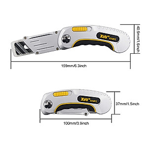 XW Folding Carpet Knife, Razor Blade Heavy Duty Utility Knife with Protective Cap, Extra 5 Blades Included