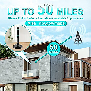 TV Antenna-Indoor Outdoor Digital HDTV Antenna with Magnetic Base, 50+ Miles Range,10ft Coax Cable Amplifier Signal Booster, Support 4K 1080P for All TVs