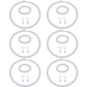 Kigeli 18 Pcs Kids Pearl Set Pearl Jewelry Set for Girls Women Faux Pearl Necklace and Stud Earrings Fake Pearl Bracelet Set for Christmas Wedding Princess Party Birthday Costume Cosplay Accessories