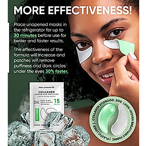 Elixir Premium Lab Collagen & Green Tea Under Eye Patches with Cooling Effect - Reduce Wrinkles, Dark Circles, and Under Eye Bags - 15 Pairs