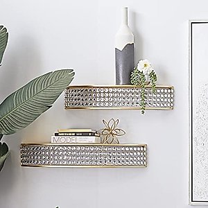 Deco 79 Metal Geometric Wall Shelf with Crystal Embellishments, Set of 2 5", 5"H, Gold