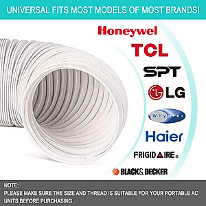 Air Conditioner Hose, Portable Exhaust Vent Hose with 5.9 Inch （6‘’） Diameter, Counterclockwise AC Hose Length to 80 Inch, Universal Replacement AC Vent Hose for LG and Many More Portable AC