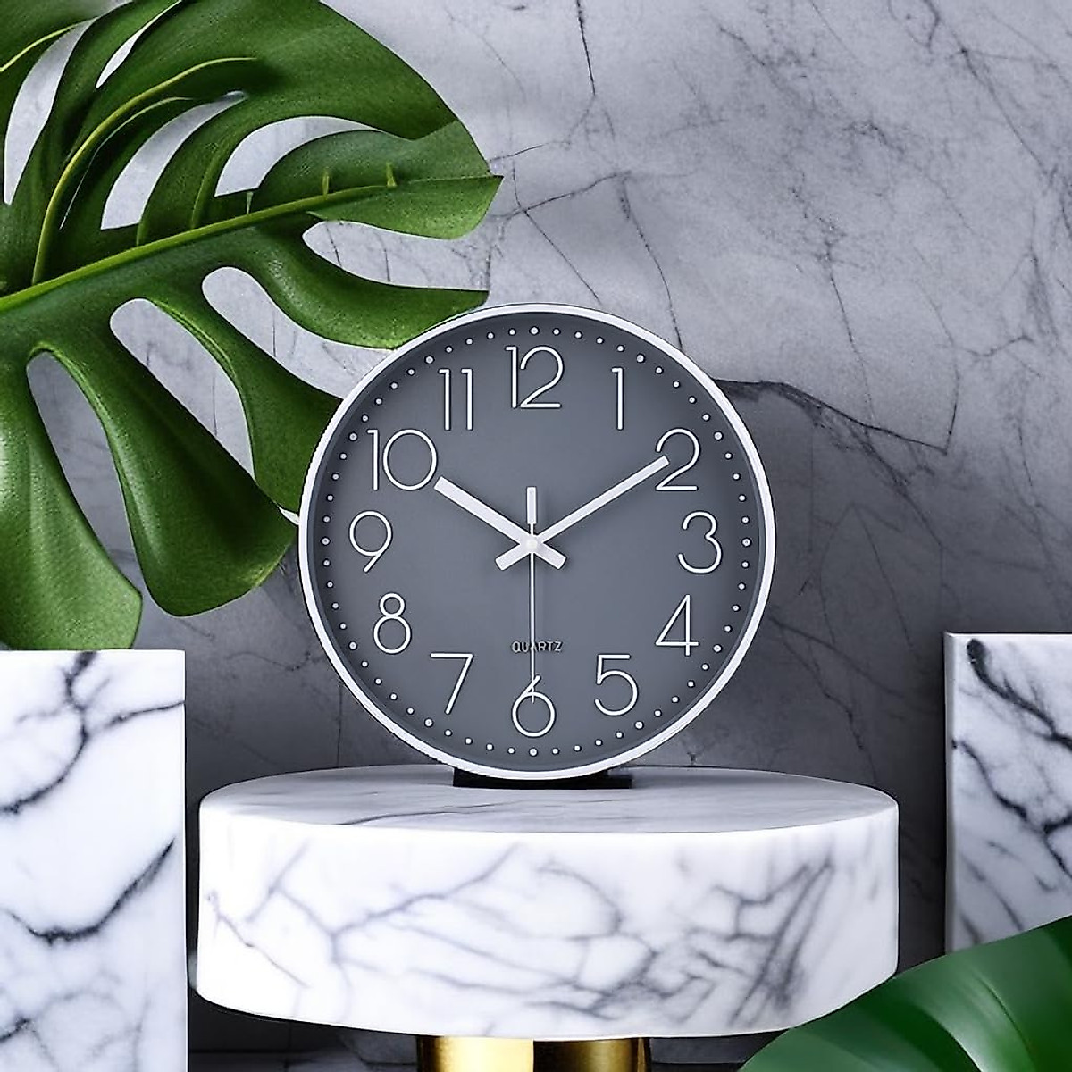 jomparis 12 Inch Non-Ticking Wall Clock Silent Battery Operated Round Wall Clock Modern Simple Style Decor Clock for Home/Office/School/Kitchen/Bedroom/Living Room (Gray)