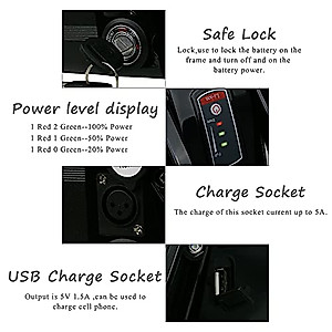 Co-well (US Warehouse E-Bike Battery 36V 48V 10AH 13AH 15AH 18AH Lithium Ion Battery with Charger for 250W/350W/500W/700W/1000W Electric Bike Bicycles Folding Bike Mountain Bike Motor (48V13AH)