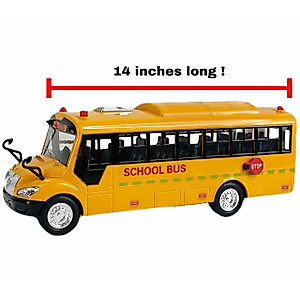 Big Daddy Huge Yellow School Bus with Lights and Cool Openable Doors Pull Back Toy School Bus with Sounds and Songs for Girls, Boys, Toddlers