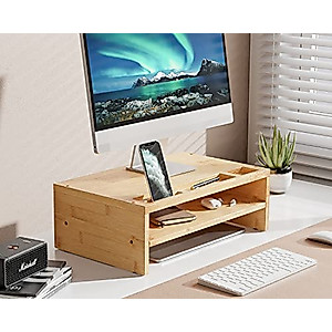 Well Weng Desk Monitor Riser Stand with Storage Organizer 2 Shelves for Computer, iMac, Printer, Laptop
