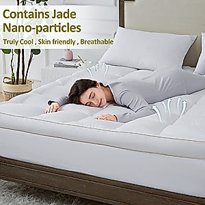 TopTopper Mattress Topper Queen Size, Cooling Mattress Pad Cover for Hot Sleepers, Extra Thick 5D Snow Down Alternative Overfilled Plush Pillow Top with 8-21 Inch Deep Pocket - 60"x80" White