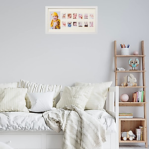 WOOD SIDE ORBIS My First Year Photo Moments Baby Keepsake Frame with Double Mat, Stand and Hangers, Gift for Mother or Parents - White