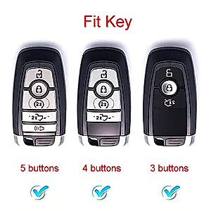Royalfox(TM) 3 4 5 Buttons 3D Bling keyless Entry Remote Smart Key Fob case Cover for 2017 2018 2019 2020 2021 2022 Ford Mustang Explorer Edge Fusion F150 F250 F350 F450 F550 (Silver)