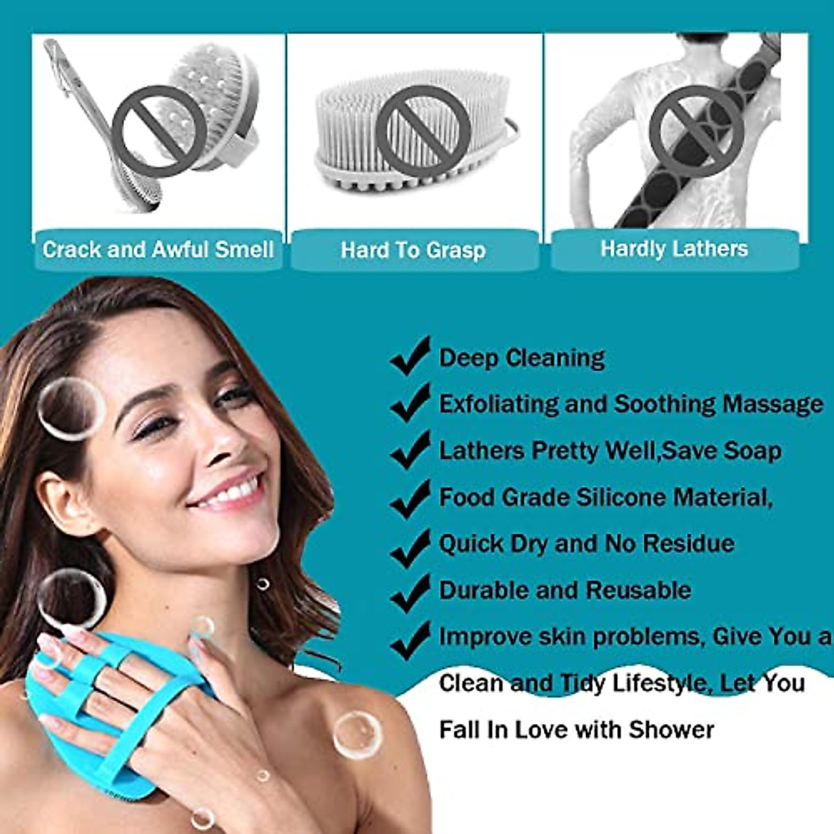 RamPula Silicone Body Scrubber, Silicone Loofah, Bath Back Cleaning Scrubber, Shower Sponge Glove, Exfoliating Body Brush for Wet or Dry Brushing, More Hygienic Than Traditional Loofah (Blue)