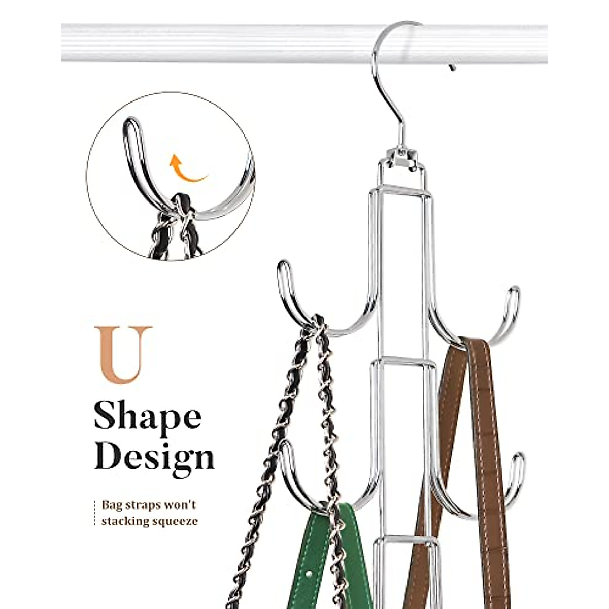 Purses Hanger Organizer for Closet, Myfolrena Metal Purse Holder for Closet Space Saving Bag Storage Hook for Hanging Handbags, Belts,Scarves,Tote,Hats,Clothes,Bags,Ties (Silver)
