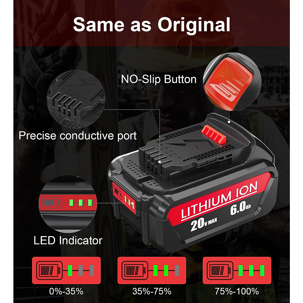 Upgraded 6.0Ah Replacement for Dewalt 20V MAX Battery DCB205-2 Compatible with Dewalt 20V MAX XR Battery DCB205 DCB206 DCB204 DCB200 Replacement for Dewalt 20 Volt Battery Cordless Power Tools 2-Pack