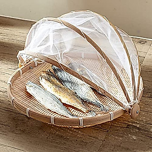 Serving Baskets Covered Round Bamboo Serving Food Tent Basket Bread Storage Container with Mesh Food Nets Fruit Cover
