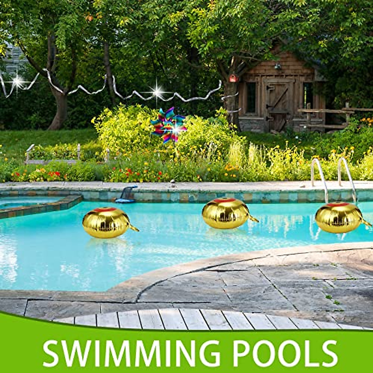 20 Pcs Bird Scare Devices 4 Eyes Balloons 3 Spiral Reflectors 2 Reflective Pinwheels with Stake 10 Reflective Scare Rods 16.4ft Bird Reflective Scare Tape to Keep Birds Away from Patio Pool Garden