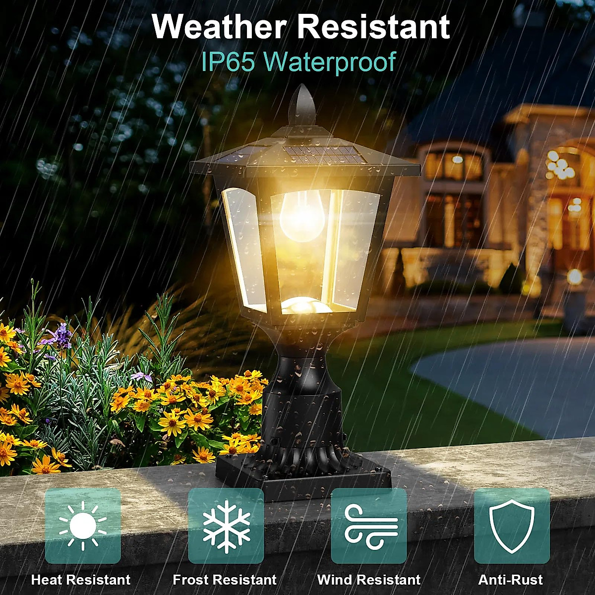 Solar Post Lights, 3000K Dusk to Dawn Solar Lamp Post Light with Pier Mount Base, Solar Post Lights Outdoor Waterproof for Garden Yard Landscape Pole Pillar, Outside Decorative Lamp(Warm White)