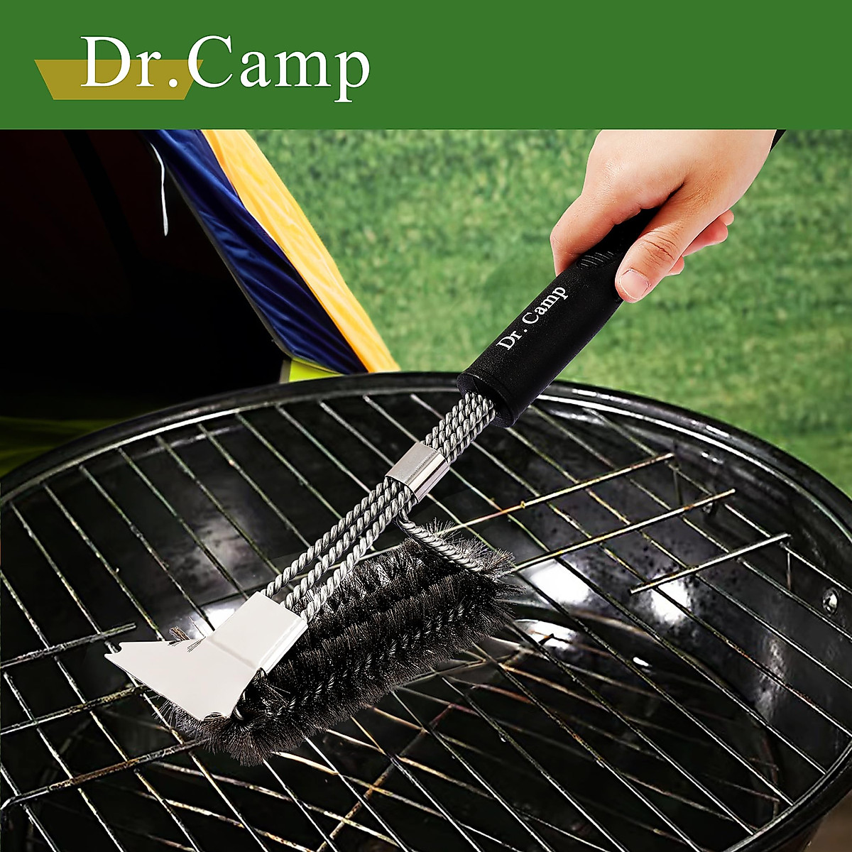 Dr.Camp 2 PCS Stainless Steel BBQ Grill Brush,BBQ Brush,Grill Scraper, Grill Brush for Outdoot,Grill Cleaning Brush, Barbecue Tool Set with Big Handle for Outdoor Grill