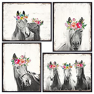 Horse Wall Art - Horses Wall Art & Decor - Barn Farmhouse Living room Home Decor - Teens Bedroom Girls Room Poster Set - Gift for Equestrian Woman - Country Western Shabby chic Boho-chic decoration