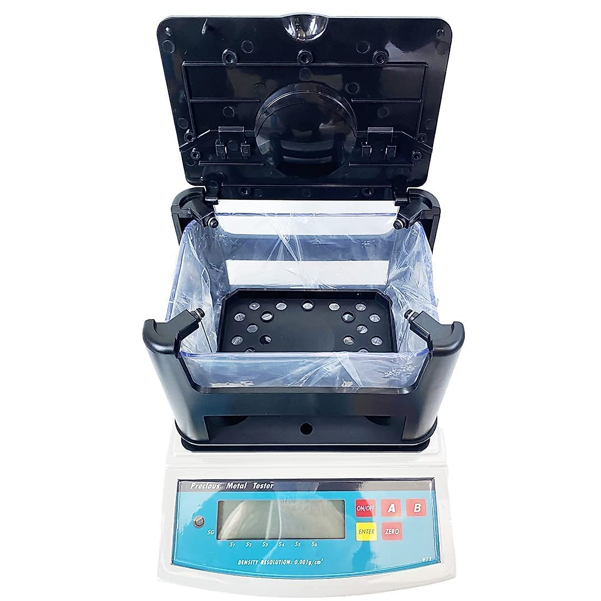 HFBTE Solids Densimeter Electronic Solid Density Meter Digital Density Meter Gravity Balance Gravimeter for Measuring Plastic Rubber,Etc Precision 0.005g Accuracy 0.001g/cm3 Maximum Weight 300g