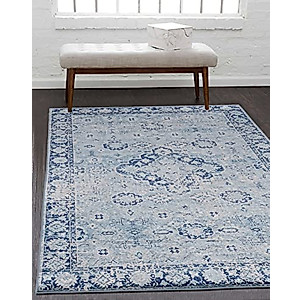 Honora Arcadia Blue/Ivory 5' x 7' Flat No Pile Area Rug by Linon