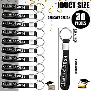 Kisston 30 Pcs Class of 2024 Graduation Keychains Silicone Rubber Keyring Graduation Bracelet Keychain for Graduation Party(Black)