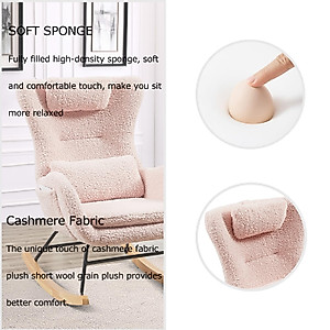 TMEOSK Small Rocking Chair Nursery, Modern Rocking Chair with Side Pockets and High Backrest, Comfy Accent Glider Chair with Headrest and Lumbar Pillow for Living Room, Bedroom (Pink)