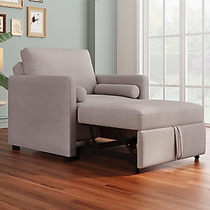 Merax 3-in-1 Convertible Sofa Bed Chair Singe Pull Out Sleeper Couch with Adjustable Backrest Single Armchair Tan