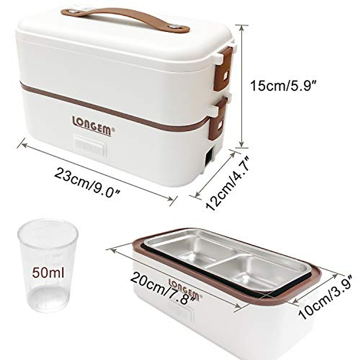 Electric Lunch Box Portable Food Warmer for Home Office Work 110V Double Layers 304 Stainless Steel with Removable Compartments Food Container with Spoon (2 Layers)