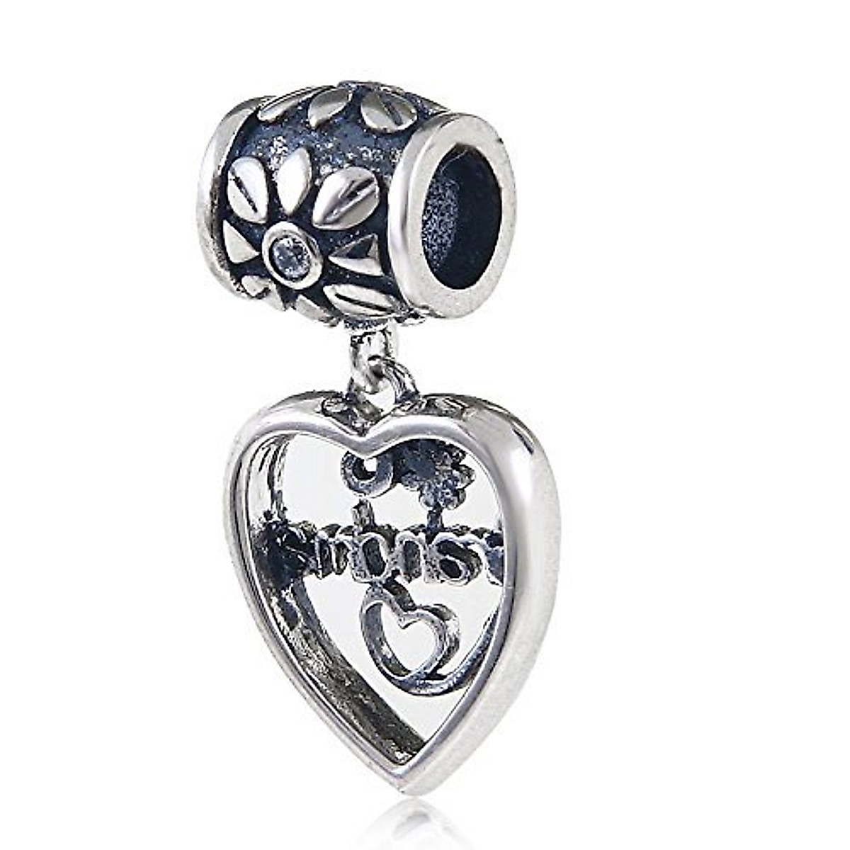 Grandma Heart Charms Authentic 925 Sterling Silver Family Love Charm for Pandora European Bracelet (Dangle) (Grandma Heart Dangle)