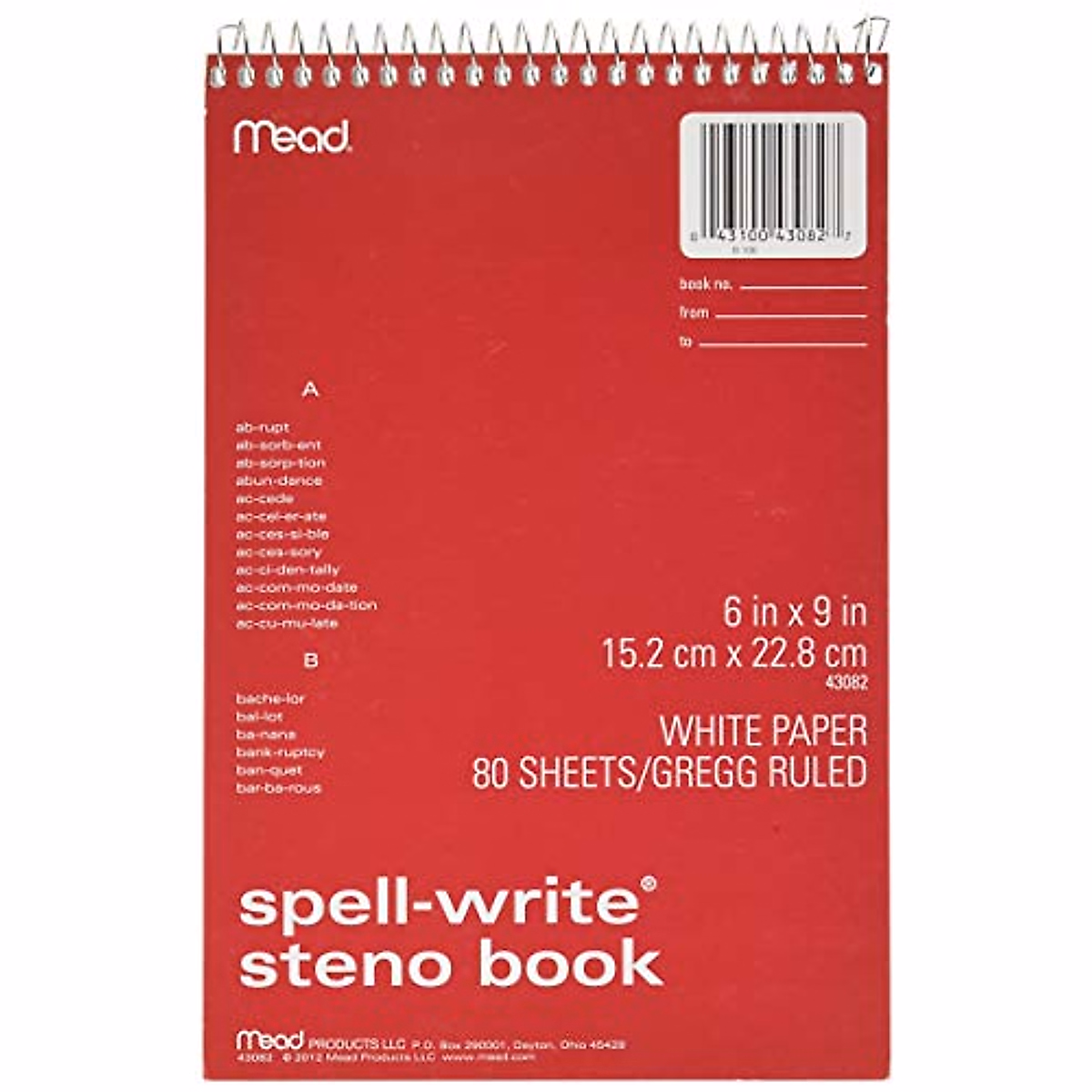Mead Spell-Write Steno Book, Gregg Rule, 6 x 9 Inches, White, 80 Sheets (MEA43082)