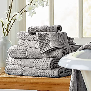 100% Cotton Super Soft Luxury Hand Towel Set | Quick-Dry and Highly Absorbent | Waffle Textured | 550 GSM | Includes 6 Hand Towels | Harper Collection (Light Grey)